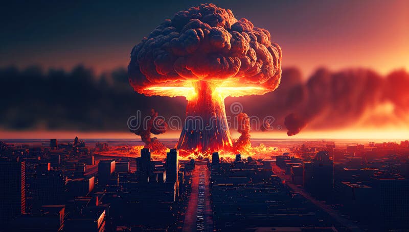 A Nuclear Blast Rocks the Urban Landscape. City Under Attack Stock ...