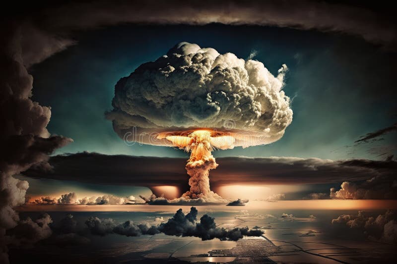 Nuclear Blast, Seen from Above, with Mushroom Cloud Rising into the Sky ...