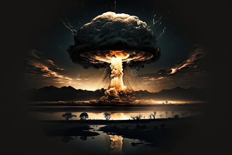 Nuclear Bomb Blast Against Black Night Sky Stock Illustration ...