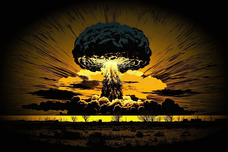 Nuclear Bomb Blast Against Black Night Sky Stock Illustration ...