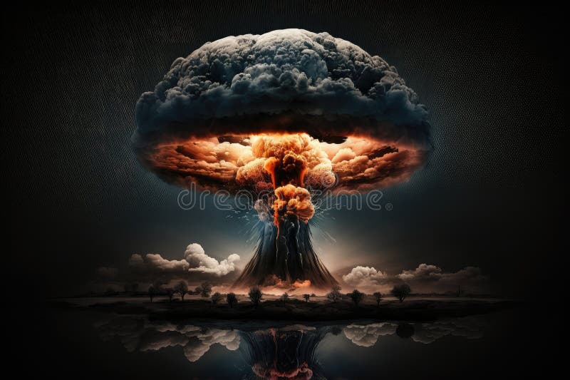Nuclear Bomb Blast Against Black Night Sky Stock Illustration ...
