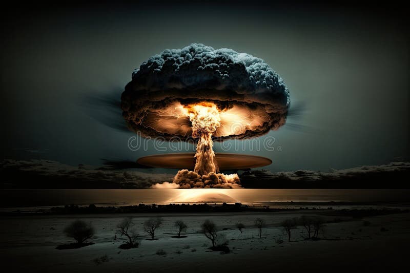 Nuclear Bomb Blast Against Black Night Sky Stock Illustration ...