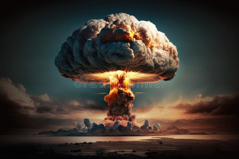 Nuclear Bomb Blast, with Mushroom Cloud Rising High into the Sky Stock ...
