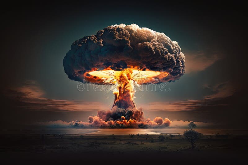 Nuclear Bomb Blast, with Mushroom Cloud Rising High into the Sky Stock ...