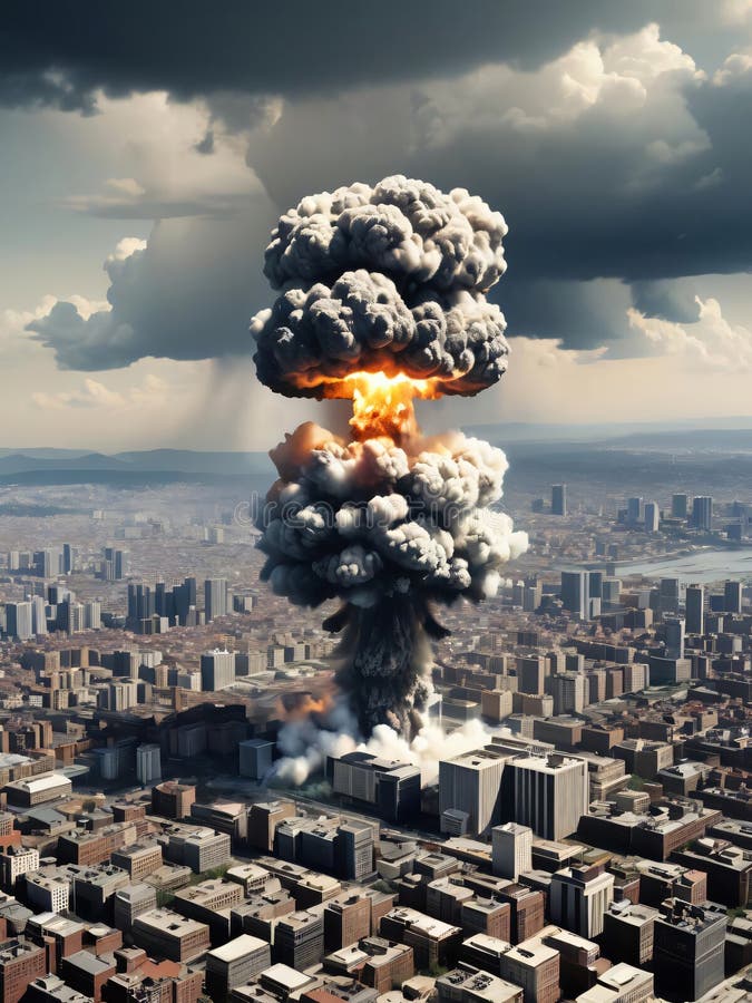 Nuclear Bomb Detonating Over a Large City with a Large Mushroom Cloud ...