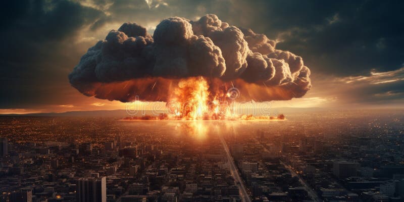 A Nuclear Bomb Exploding in a City. the End of the World, Military ...
