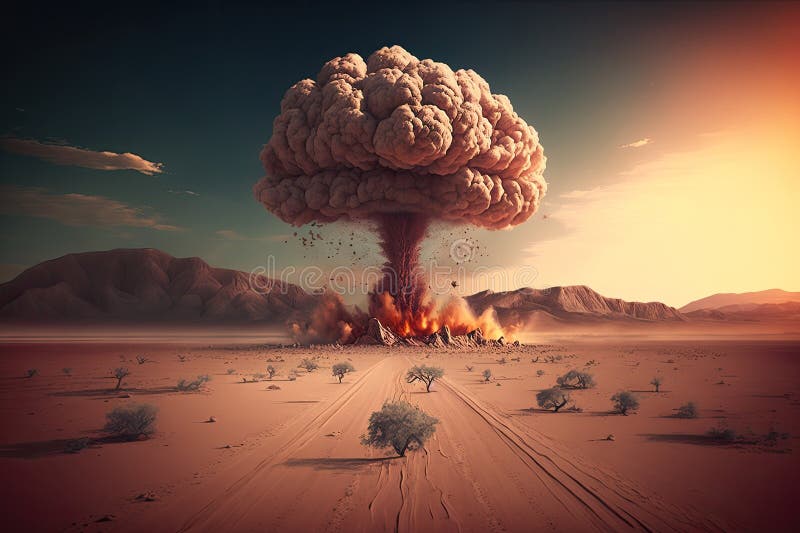 Nuclear Bomb Explosion in the Middle of Desert, with Dust and Debris ...
