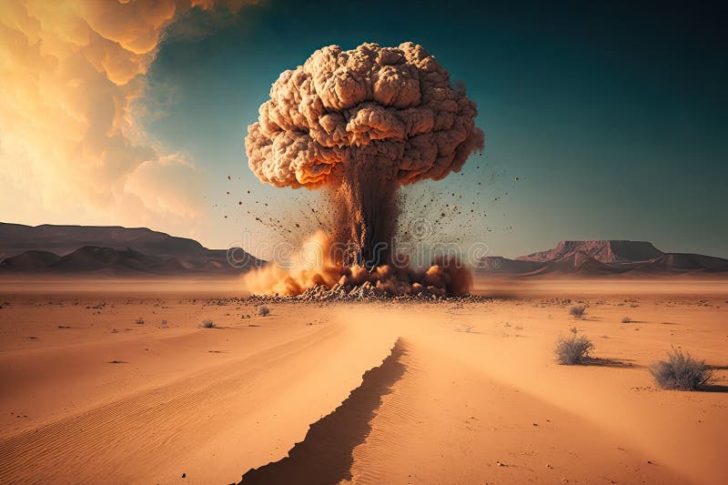 Nuclear Bomb Explosion in the Middle of Desert, with Dust and Debris ...