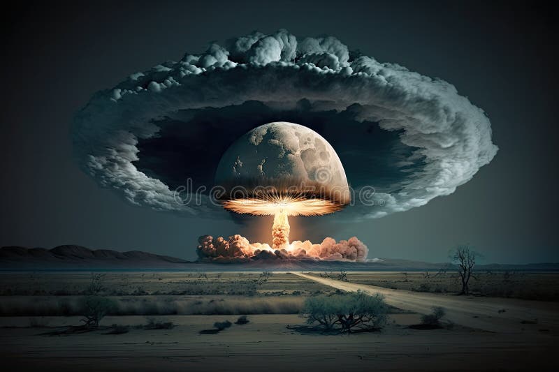 Nuclear Bomb Explosion, with Mushroom Cloud and Shock Wave Visible ...