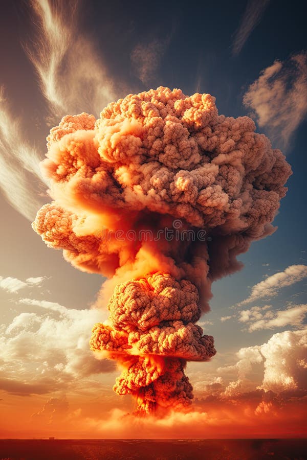 Nuclear Bomb Explosion. Mushroom Effect with Smoke and Fire. Ai ...
