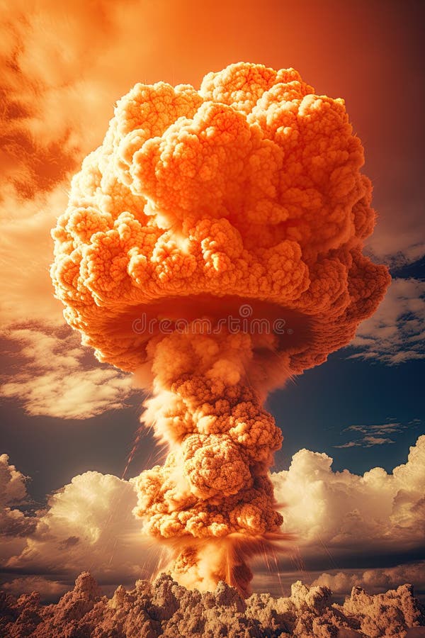 Nuclear Bomb Explosion. Mushroom Effect with Smoke and Fire. Ai ...