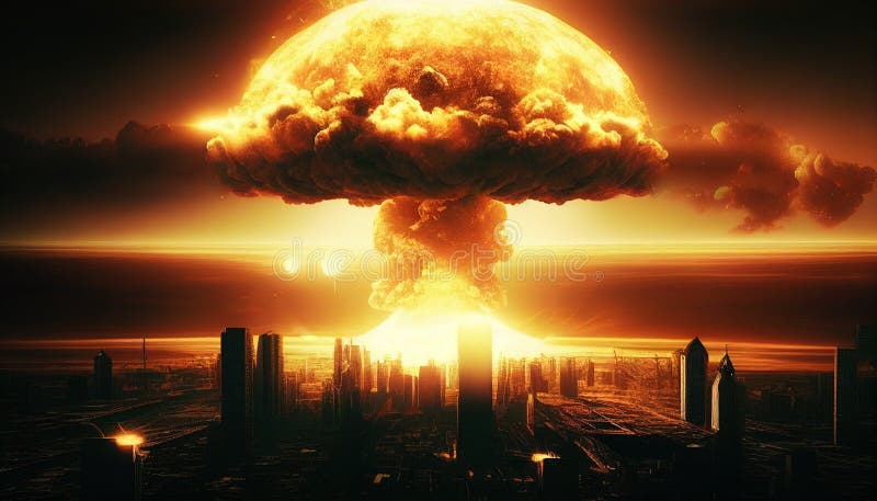 Nuclear Bomb Explosion Over a Modern City during World War Stock ...