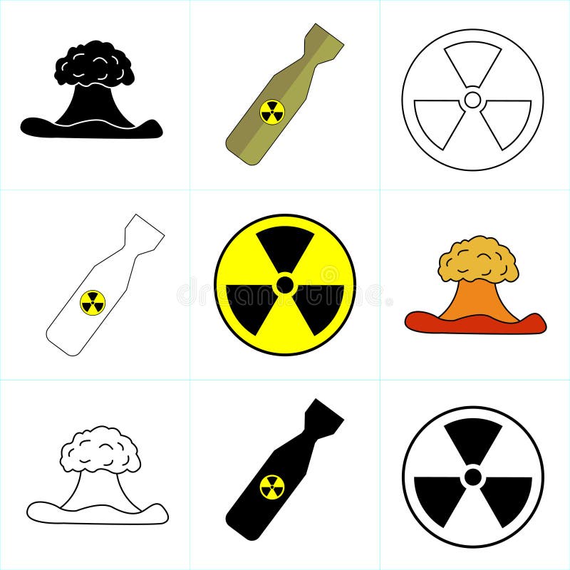 Nuclear Bomb Set Icon Vector. Radiation Sign Set Vector Stock Vector ...
