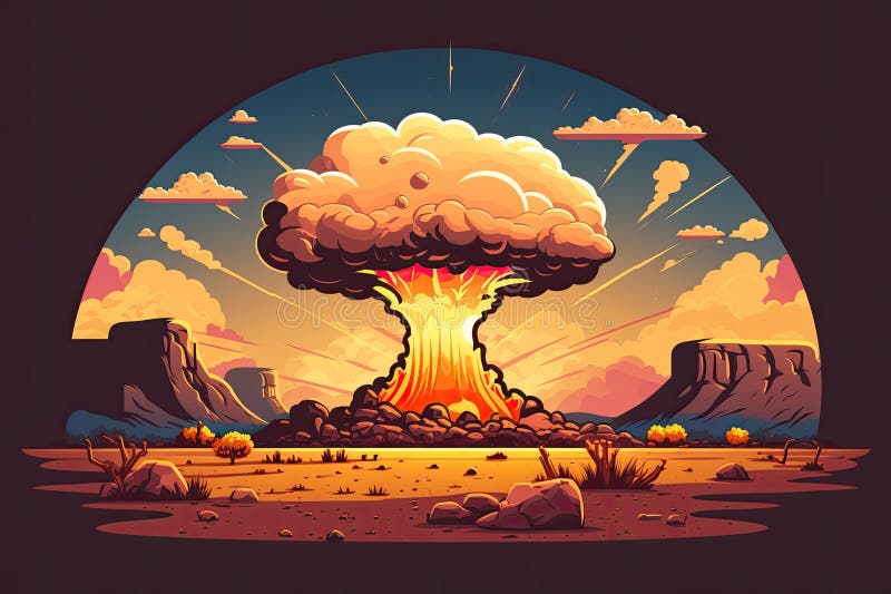 Nuclear Bomb Test, Explosion in the Empty Steppe Stock Illustration ...