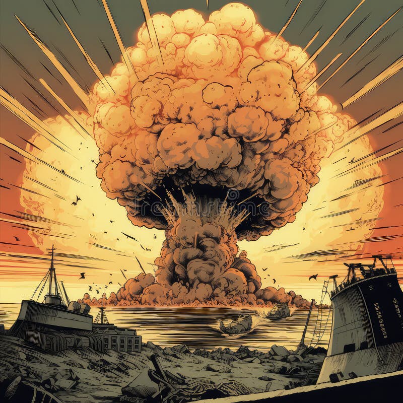 Nuclear Catastrophe Illustration. Terrible Atomic Explosion of Nuclear Bomb with Mushroom Cloud ...