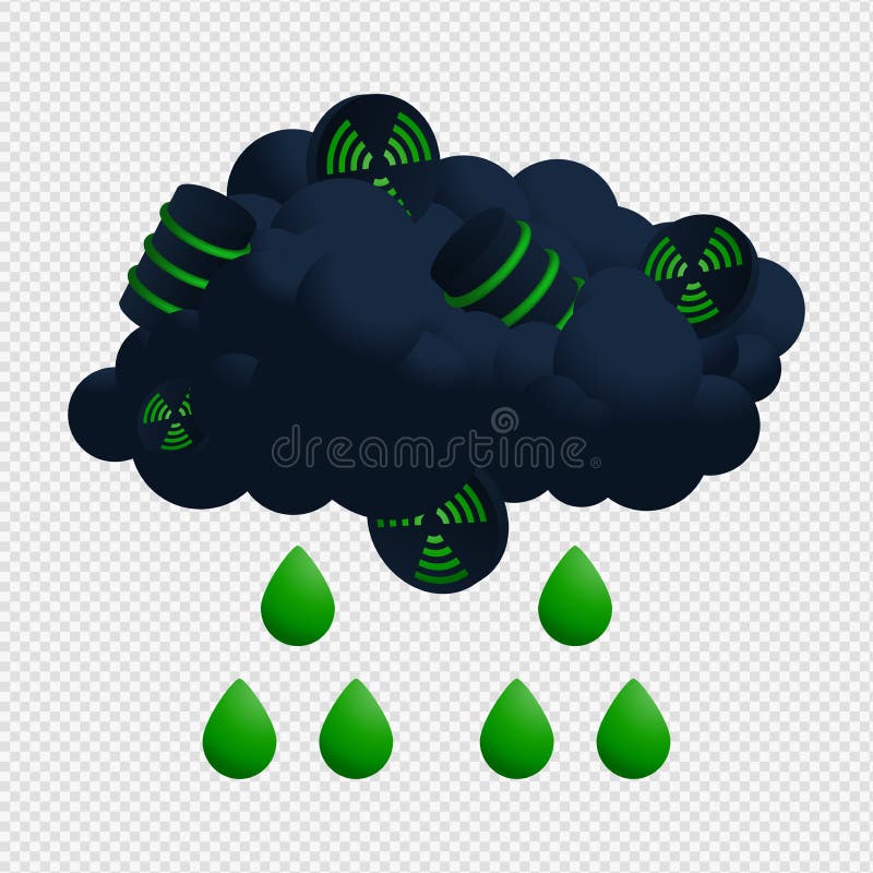Nuclear Cloud and Rain Vector Illustrator. Radioactive Icon with Green ...