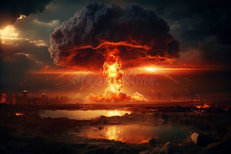 Nuclear Devastation Dramatic Atom Bomb Blast. Generative AI Stock ...