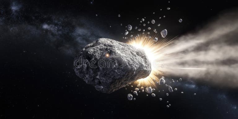 Nuclear Explosion of an Asteroid Creating Debris and Dust Cloud, Representing Potential Threat ...