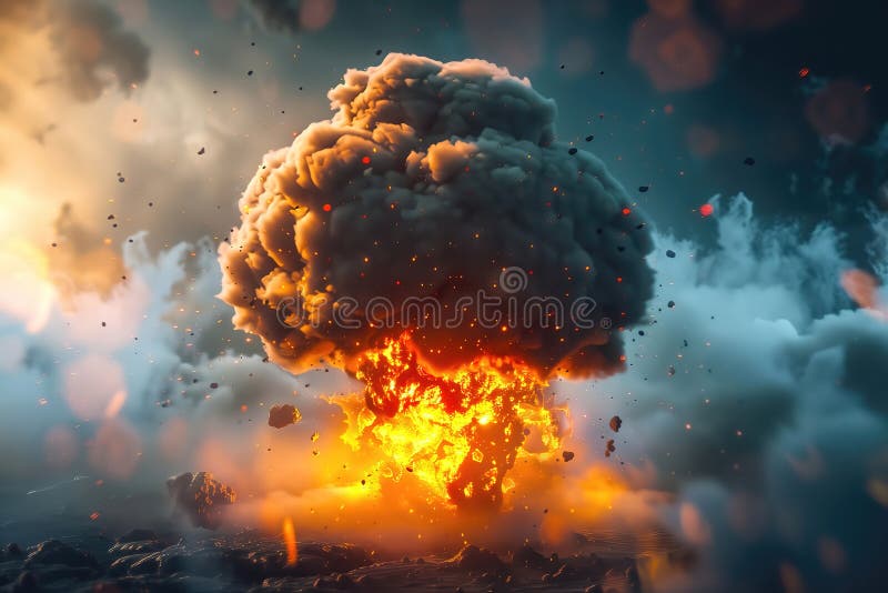 Nuclear Explosion of an Atom Bomb with a Mushroom Cloud Stock ...