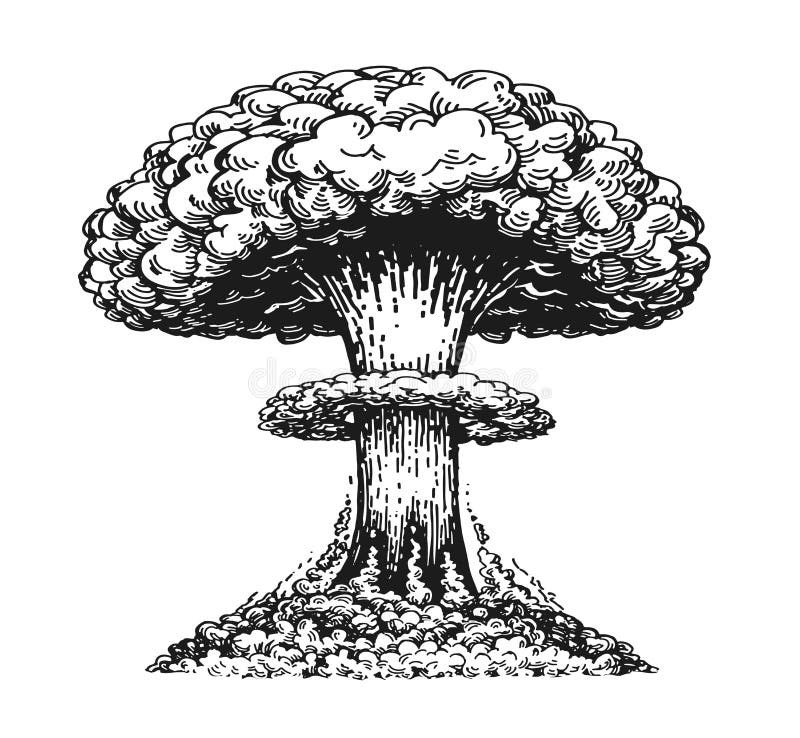 Nuclear Explosion. Atomic Bomb, Mushroom Cloud Sketch. Radiation and ...