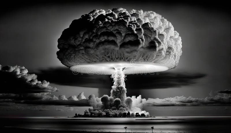 Nuclear Explosion in Black and White. Nuke Bomb Mushroom Radioactive ...