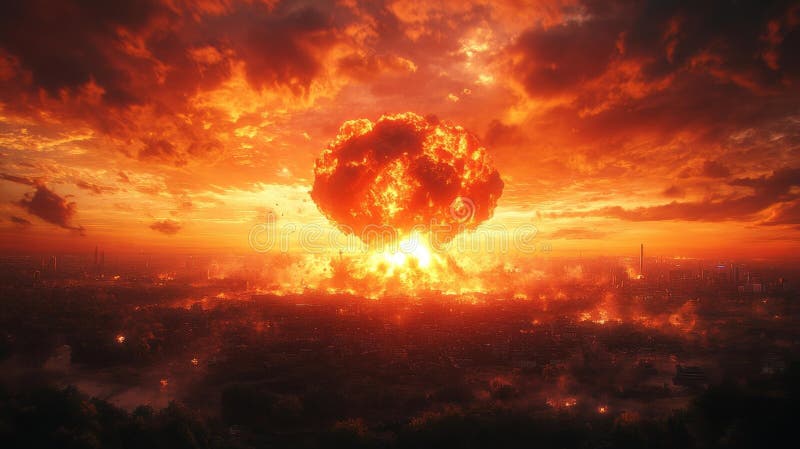 Nuclear Explosion in a City with a Massive Mushroom Cloud Stock ...