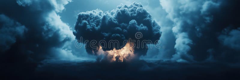 Nuclear Explosion Cloud Formation with Fiery Core and Dramatic Lighting ...