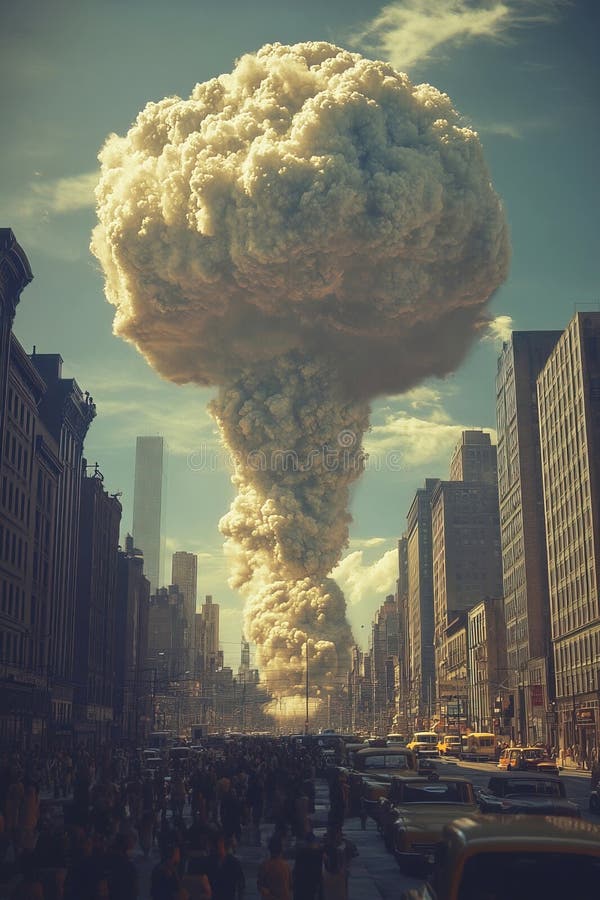 Nuclear Explosion Cloud Rises Above City during Daylight Hours Stock ...