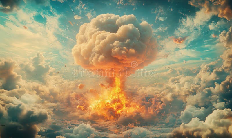 Nuclear Explosion Cloud Rising Above Vibrant Sky with Dramatic Colors ...
