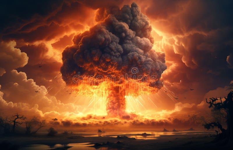 Nuclear Explosion with Clouded Clouds Stock Illustration - Illustration ...