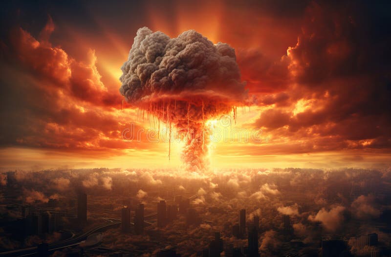 Nuclear Explosion with Clouded Clouds Stock Illustration - Illustration ...