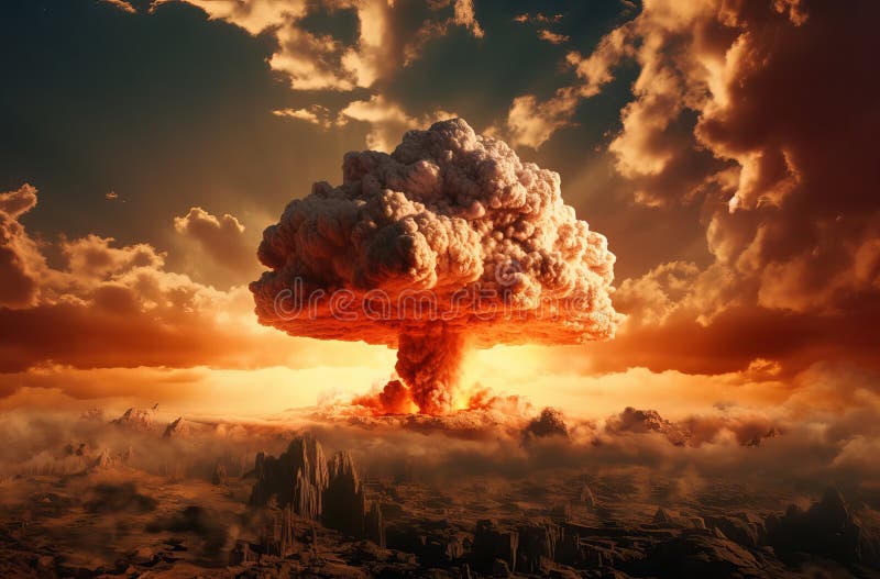 Nuclear Explosion with Clouded Clouds Stock Illustration - Illustration ...