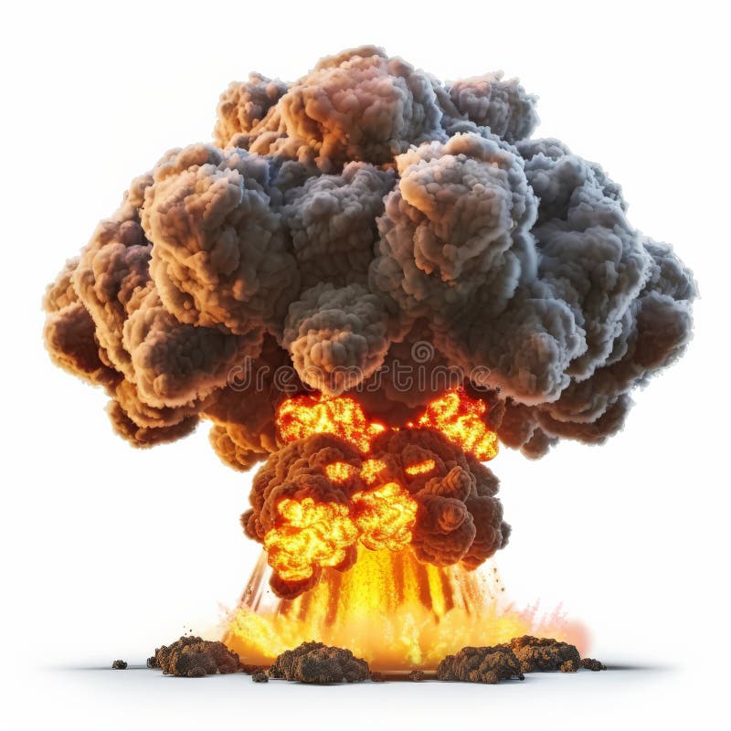 A Massive Nuclear Explosion with a Gigantic Mushroom Cloud, Fiery Base ...