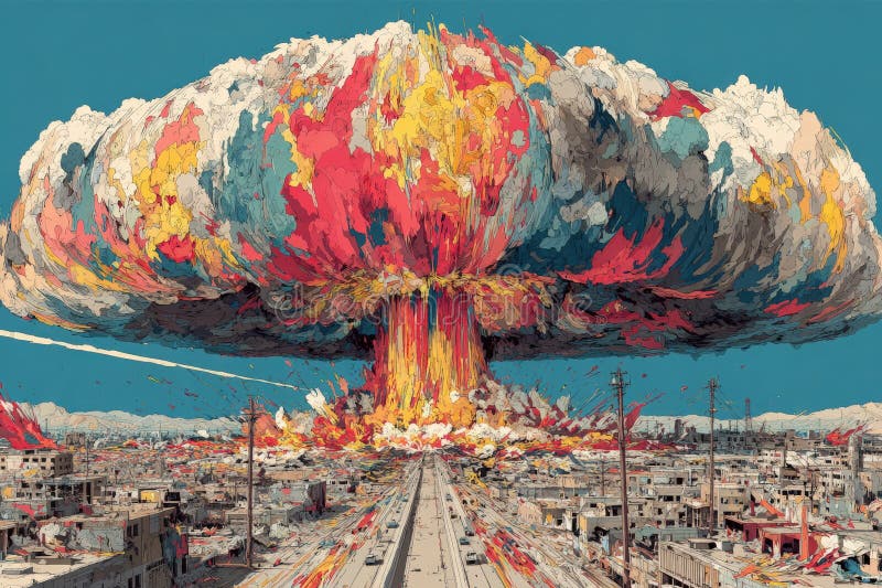 Nuclear Explosion Depicted with Vibrant Colors and Dramatic Cloud ...