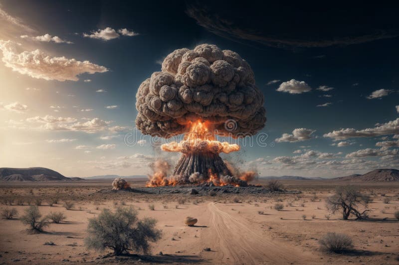 Nuclear Explosion in the Desert Stock Illustration - Illustration of ...