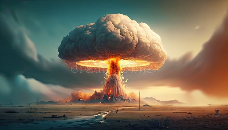 Nuclear Explosion in the Desert. Sepia Colors. Nuke Bomb Mushroom ...