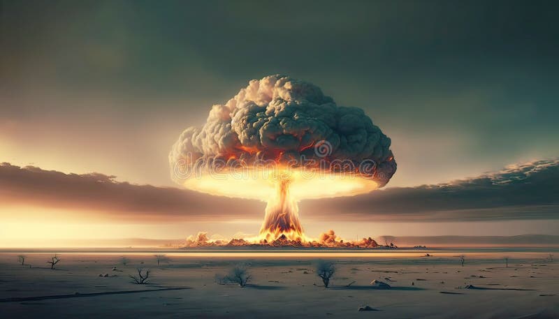 Nuclear Explosion in the Desert. Nuke Bomb Mushroom Radioactive Cloud ...