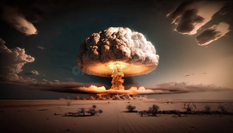 Nuclear Explosion In The Desert Nuke Bomb Mushroom Radioactive Cloud Stock Illustration