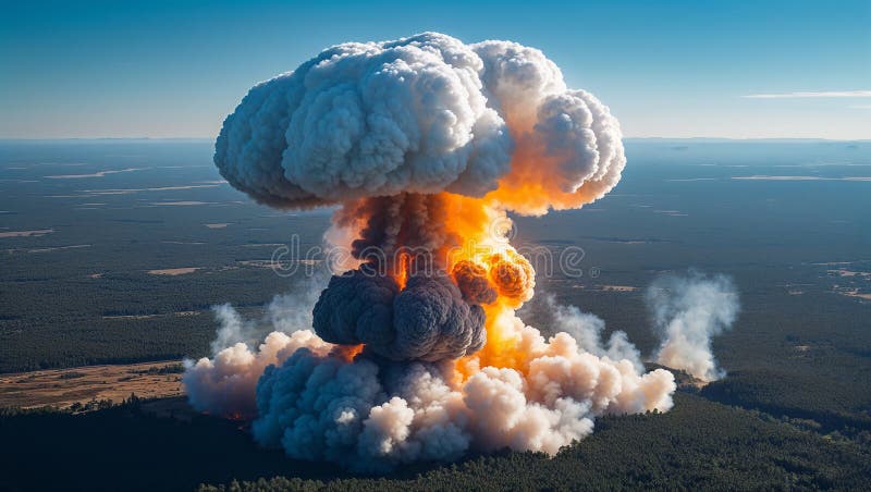 Nuclear Explosion Expanding Over Forest Landscape, Causing Destruction ...