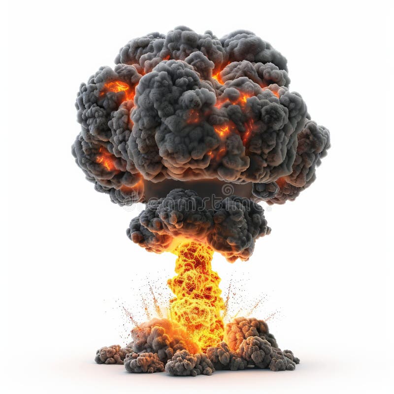 A Nuclear Explosion Forming a Huge Mushroom Cloud, with Glowing Fire ...