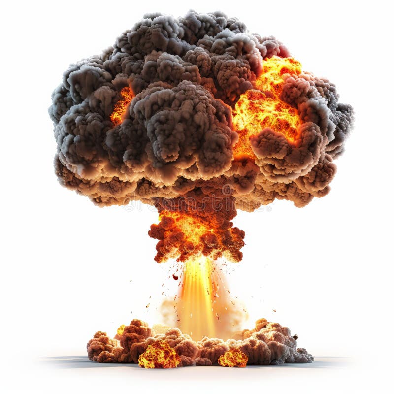 A Nuclear Explosion Forming a Huge Mushroom Cloud, with Glowing Fire ...