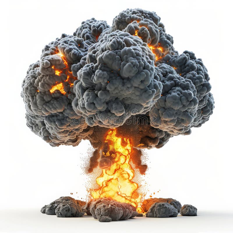 A Nuclear Explosion Forming a Huge Mushroom Cloud, with Glowing Fire ...
