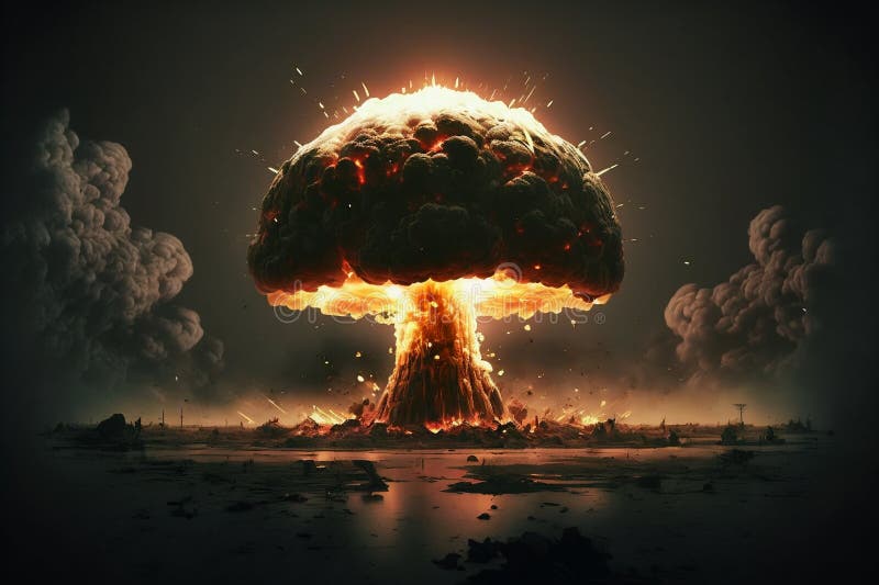 Nuclear Explosion with Giant Fireball Stock Illustration - Illustration ...