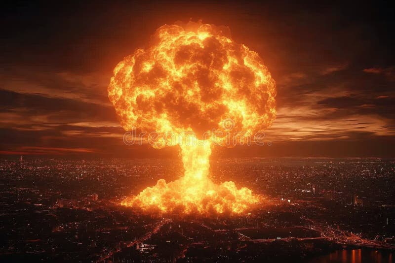 Nuclear Explosion Illuminates City Skyline at Dusk, Showcasing the ...