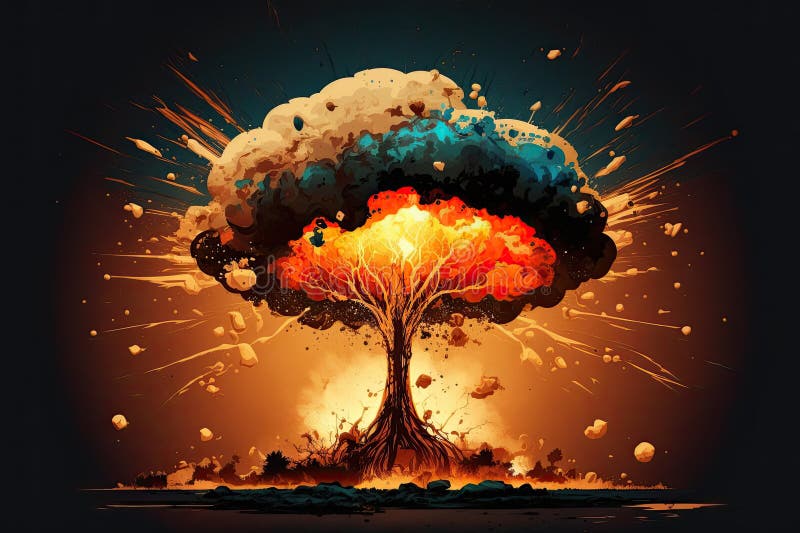 Nuclear Explosion, Mushroom Cloud of Exploding Atomic Bomb Burning in ...