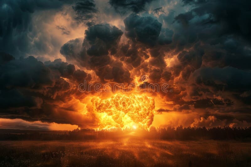 Nuclear Explosion at Night among Clouds Stock Image - Image of storm ...