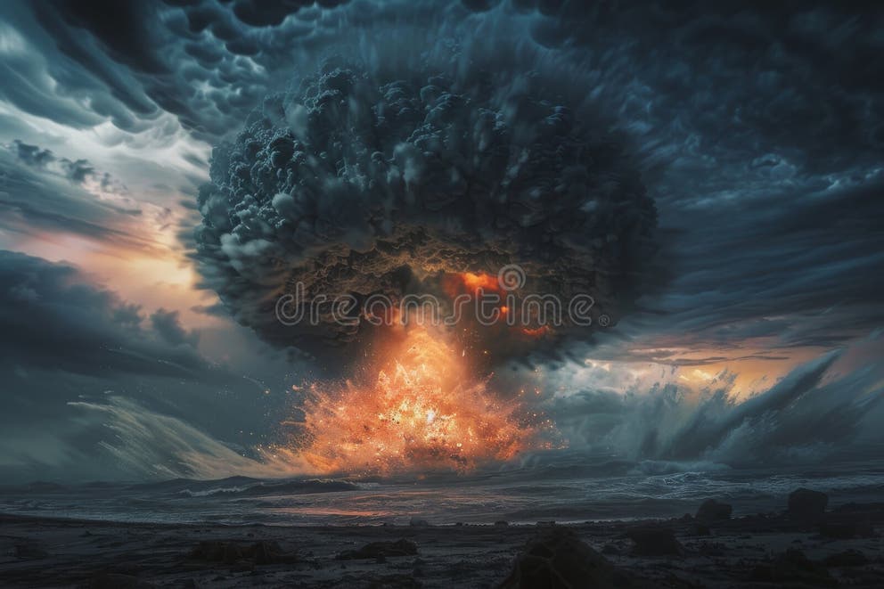 Nuclear Explosion at Night among Clouds Stock Photo - Image of survival ...