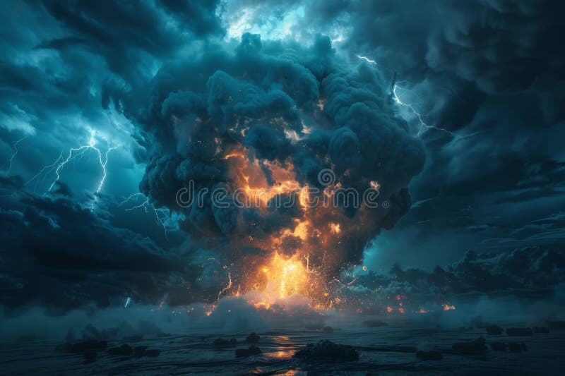 Nuclear Explosion at Night among Clouds Stock Photo - Image of weather ...