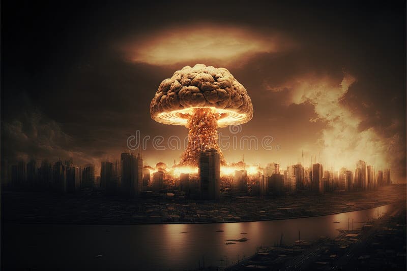 Nuclear Explosion Over the City. Generative AI Stock Illustration ...