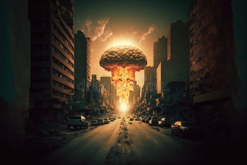 Nuclear Explosion Over the City. Generative AI Stock Illustration ...